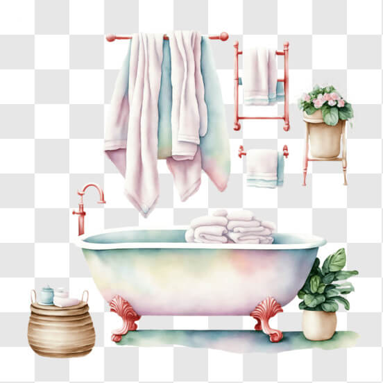 Download Elegant Bathroom Watercolor Illustration with Colorful Towels ...