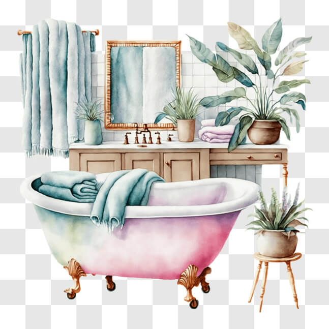 Download Elegant Bathroom Watercolor Illustration with Colorful Towels ...