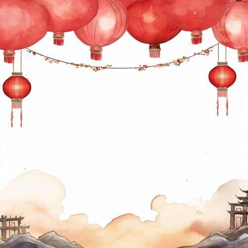 Download Chinese New Year Watercolor Background with Red Lanterns and ...
