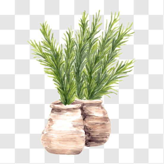 Download Watercolor Painting of Old-Fashioned Copper Pot with Rosemary ...