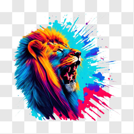 Download Colorful Lion Head with Paint Splatters PNGs Online - Creative ...