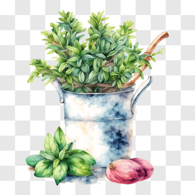 Download Herbs and Spices Watercolor Painting with Utensils PNGs Online ...