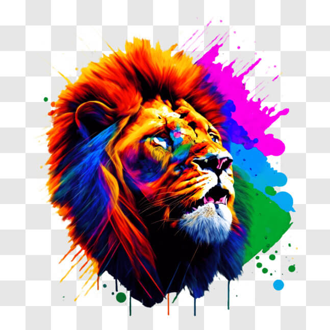 Download Colorful Lion Head with Paint Splatters PNGs Online - Creative ...