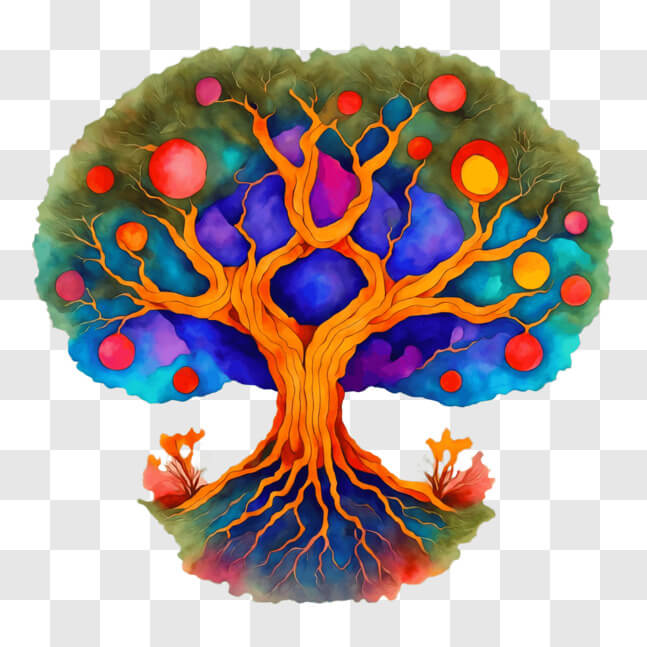 Download Vibrant Tree of Life with Multi-Colored Orbs PNGs Online ...