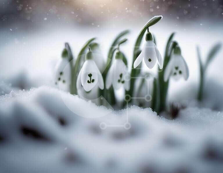 Beautiful Snowdrops Emerging from the Snow stock photo | Creative Fabrica