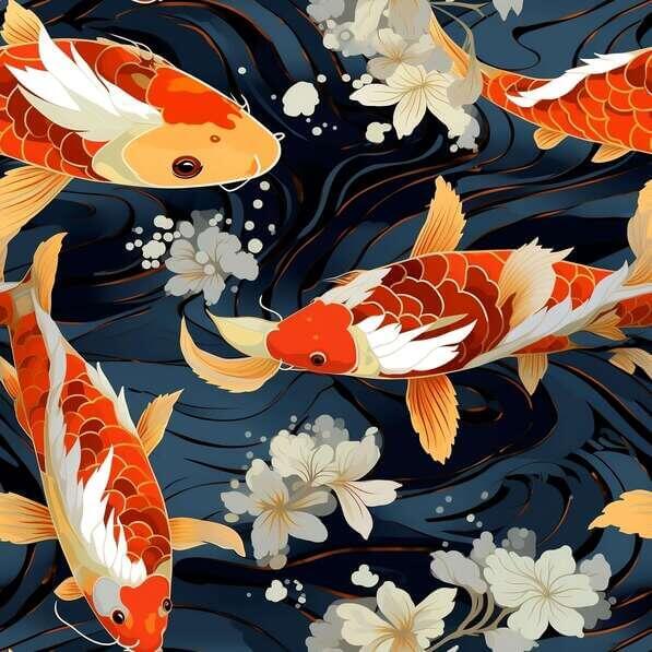 Download Seamless Koi Fish Pattern in Water with White Flowers Patterns ...