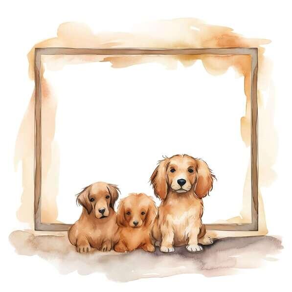 Download Watercolor Painting of Three Brown Dogs with Empty Frame ...