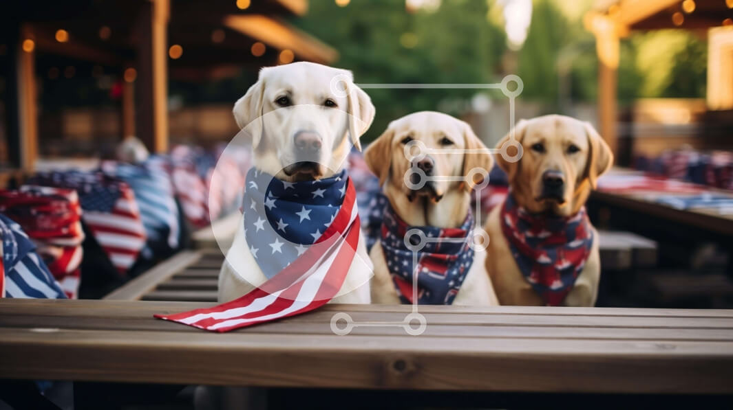 Download Patriotic Yellow Labradors at Picnic Table Stockphotos Online ...