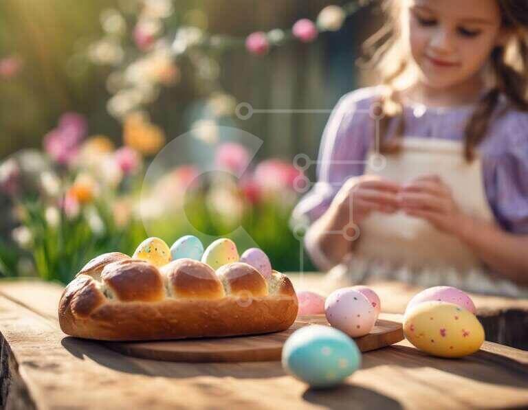 Easter Celebration with Colorful Eggs and Buns stock photo | Creative ...