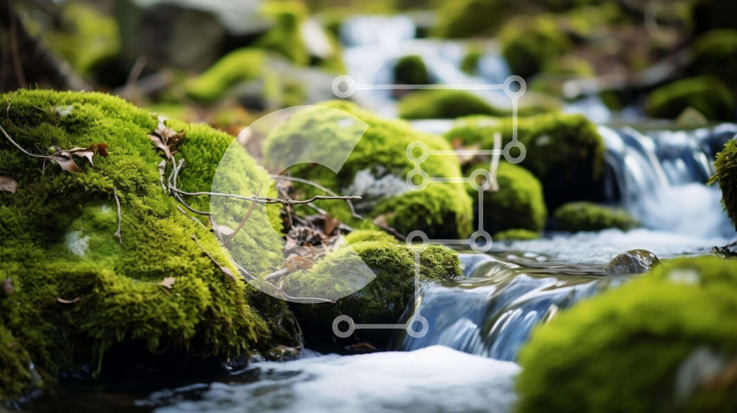 Tranquil Mossy Stream in the Woods stock photo | Creative Fabrica