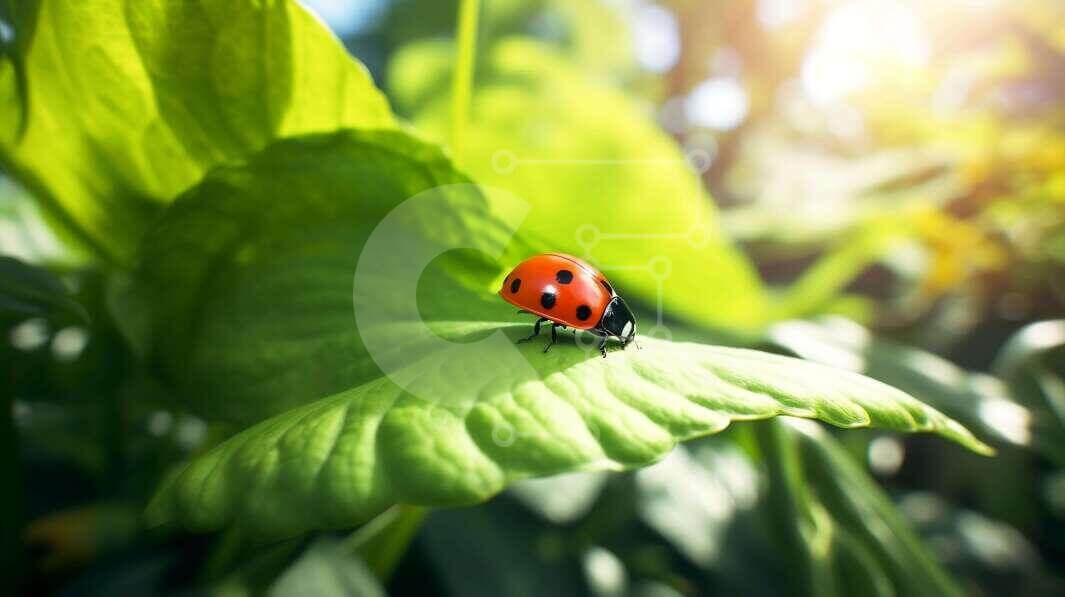Vibrant Ladybug on Lush Green Leaf stock photo | Creative Fabrica