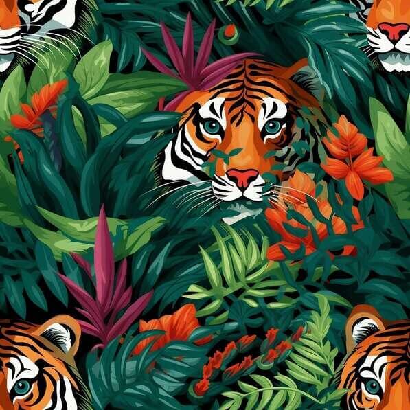 Download Tiger and Jungle Plant Seamless Pattern Patterns Online ...