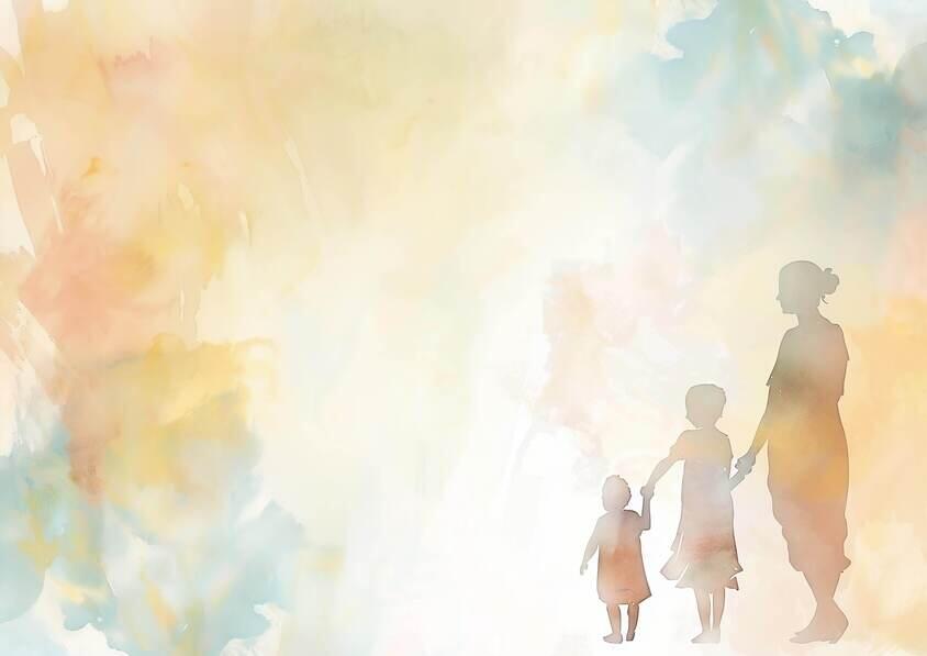 Download Family Silhouette in Front of Abstract Watercolor Background ...
