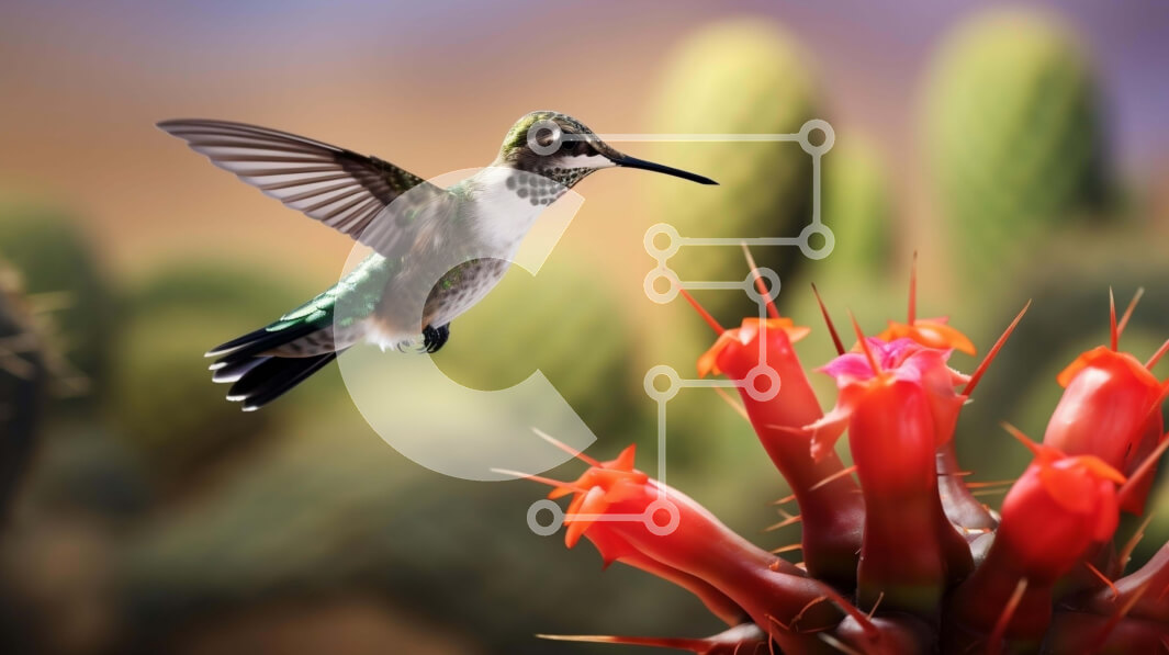 Download Hummingbird and Cactus Plants with Red Flowers Stockphotos ...