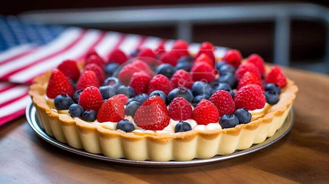 Delicious Fresh Berry Tart with American Flag Decoration stock photo ...