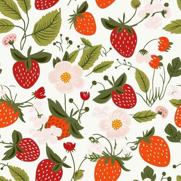 Download Seamless Pattern of Red Strawberries, White Flowers, and Green ...