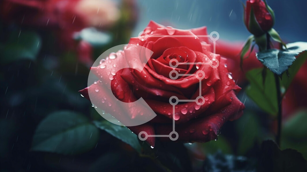 Vibrant Red Rose in the Rain stock photo | Creative Fabrica