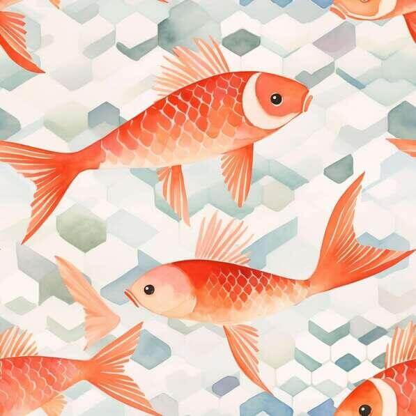 Download Seamless Pattern of Orange Fish in Geometric Shapes Patterns ...