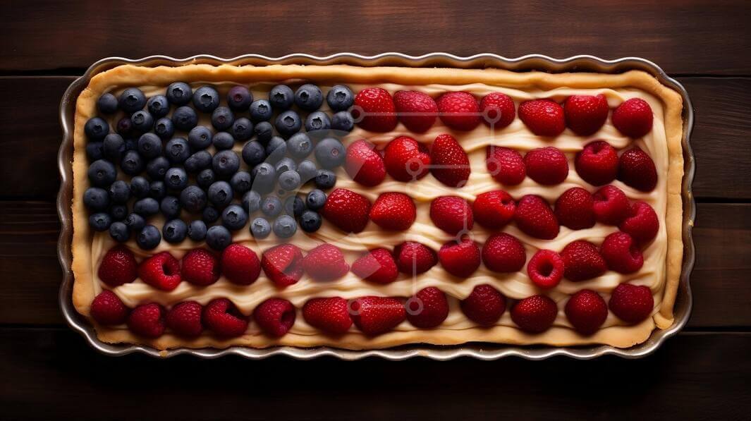 Patriotic American Flag Tart with Fresh Berries stock photo | Creative ...
