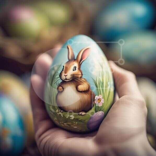 Easter Celebration with Bunny Rabbit Decorated Egg stock photo ...