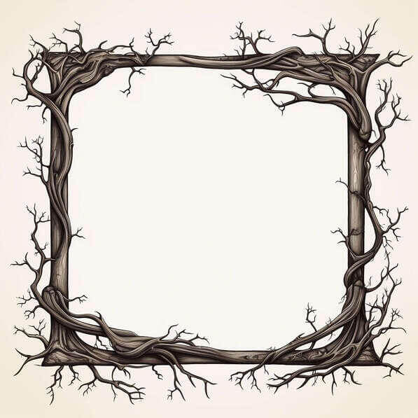 Download Black and White Gothic Wooden Frame with Branches Illustration ...