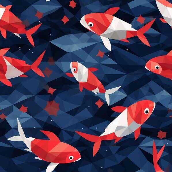 Download Seamless Pattern of Red, White, and Blue Fish with Stars ...