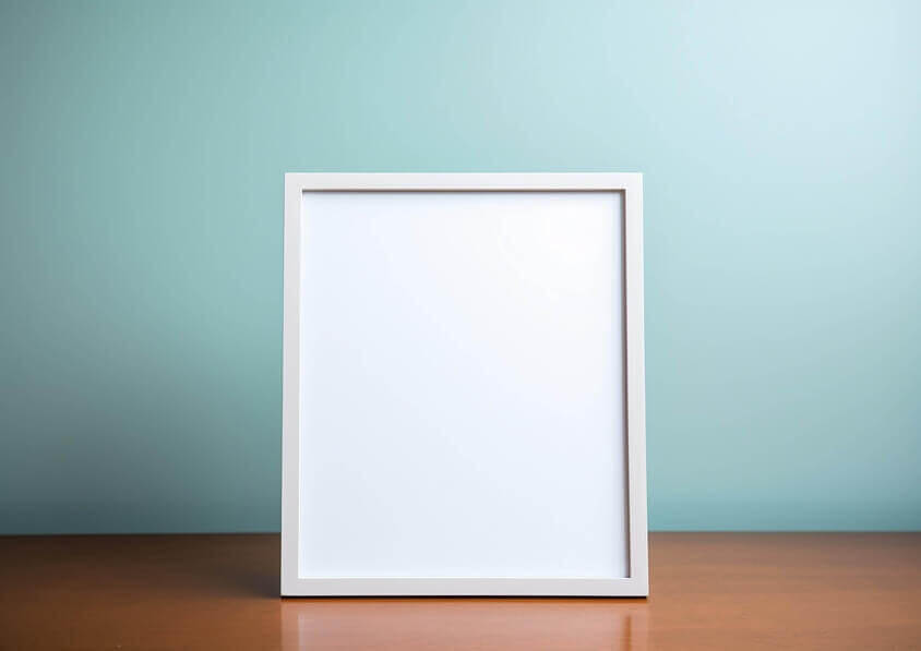 Download Empty White Picture Frame on Wooden Table with Turquoise Wall ...
