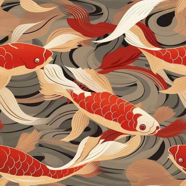 Download Seamless Koi Fish Pattern in Red, White, and Gray Patterns ...
