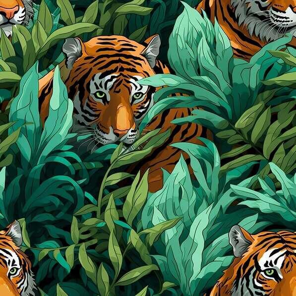 Download Seamless Tiger Cubs Pattern in Green Leaves Patterns Online ...