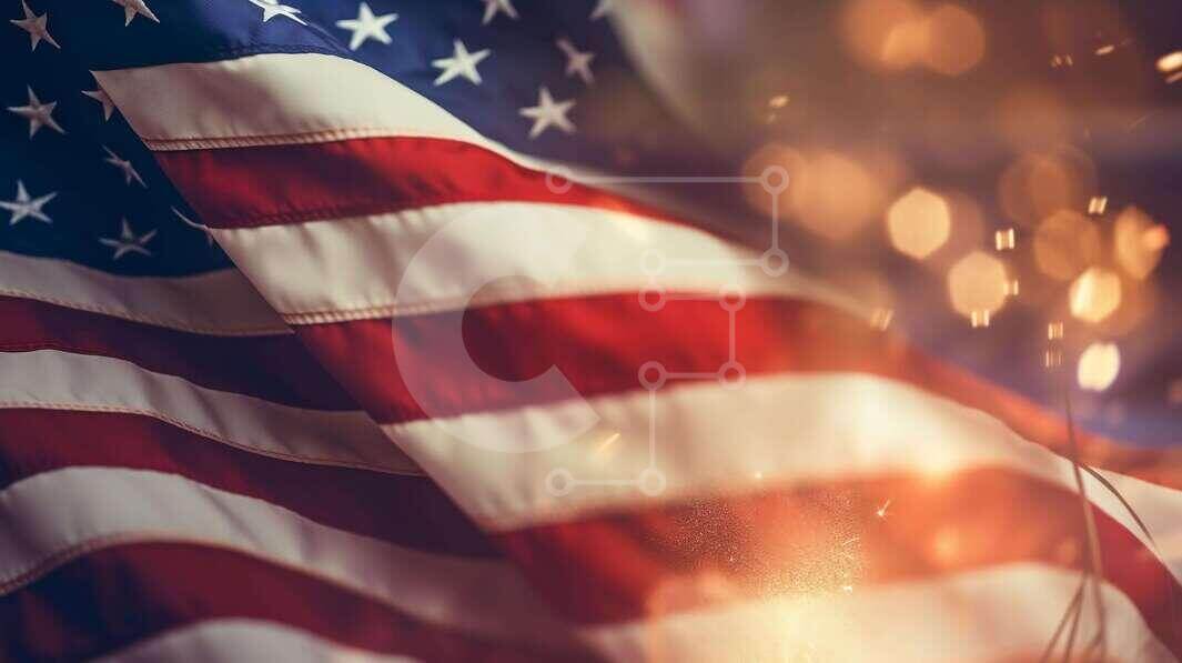 Patriotic Celebration with American Flag, Fireworks, and Sparklers ...