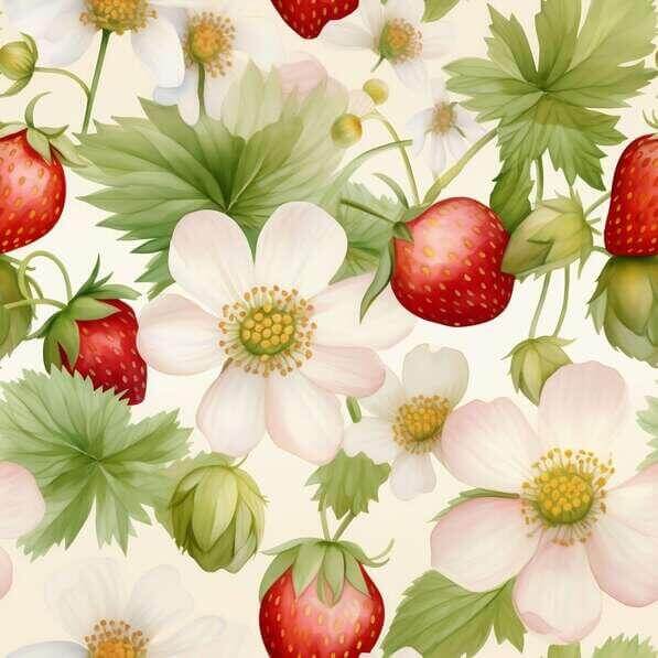 Download Seamless Strawberry and Flower Pattern on Beige Background ...