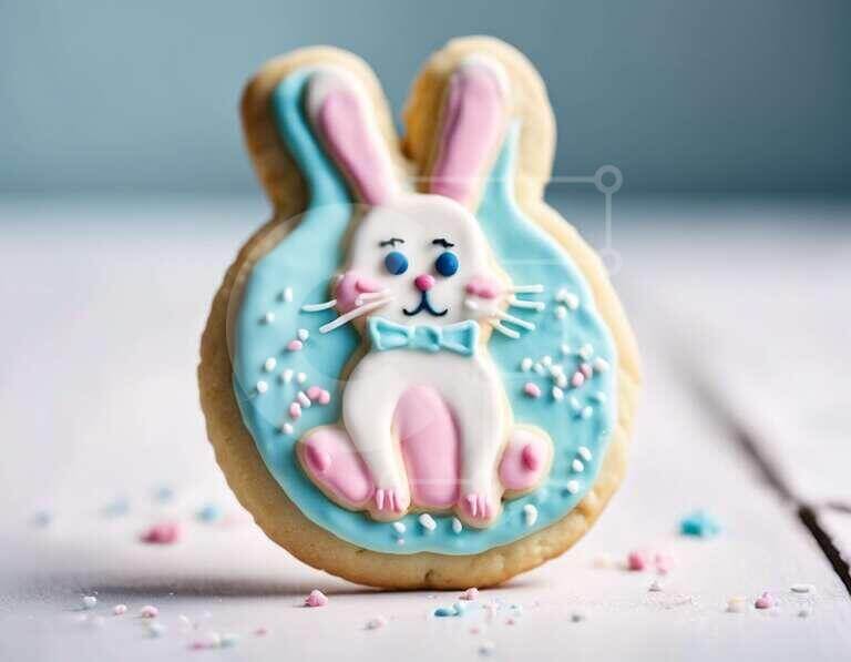 Adorable Easter Bunny Cookie with Colorful Icing and Sprinkles stock ...
