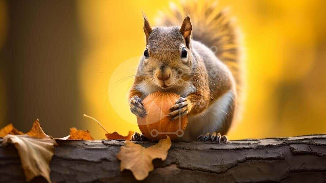 Squirrel Enjoying Fall Season with Orange Snack stock photo | Creative ...