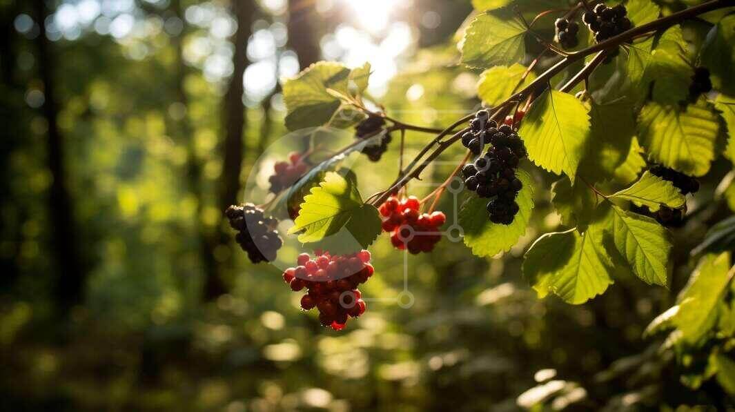 Beautiful Tree Branch with Red and Black Berries in the Forest stock ...