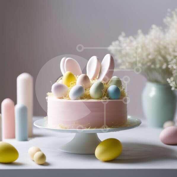 Festive Easter Cake with Colorful Eggs and Bunny Ears stock photo ...
