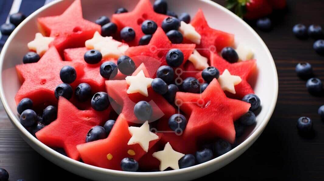 Fresh Fruit Bowl with Star-Shaped Watermelon, Blueberries, and ...