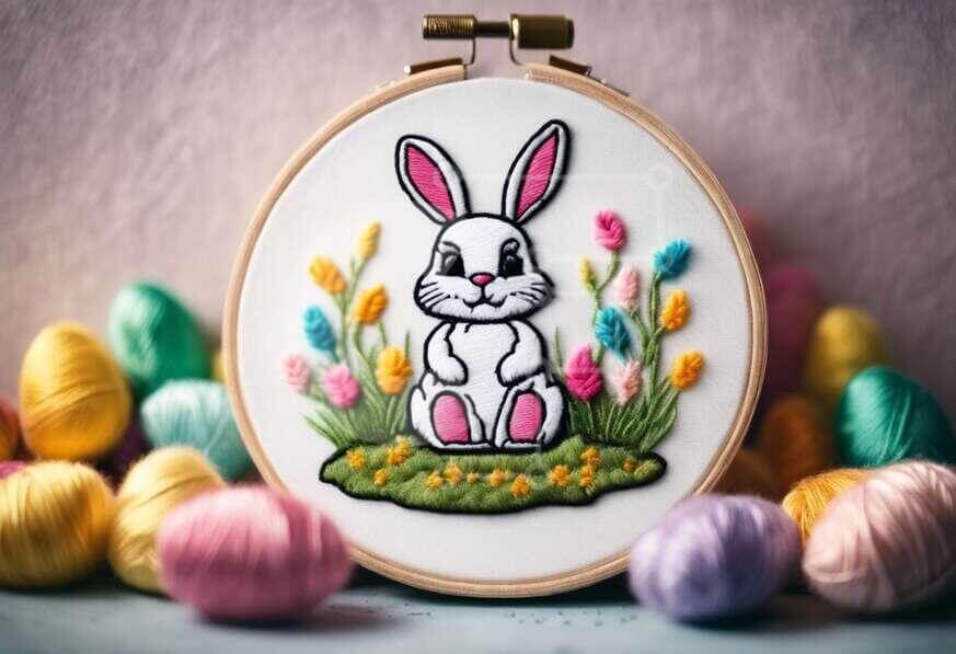 Easter Bunny and Eggs Embroidery Hoop Decoration stock photo | Creative ...