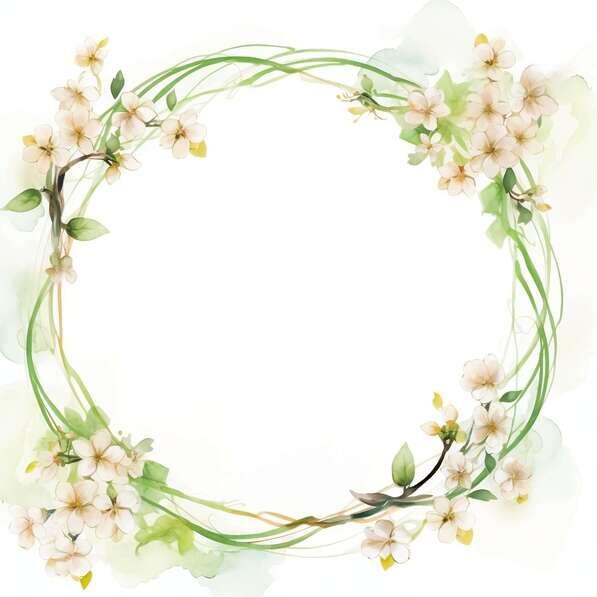 Download Round Floral Frame with White Flowers and Green Leaves ...
