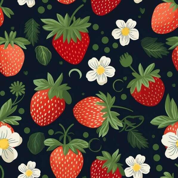 Download Seamless Pattern of Red Strawberries and White Flowers ...