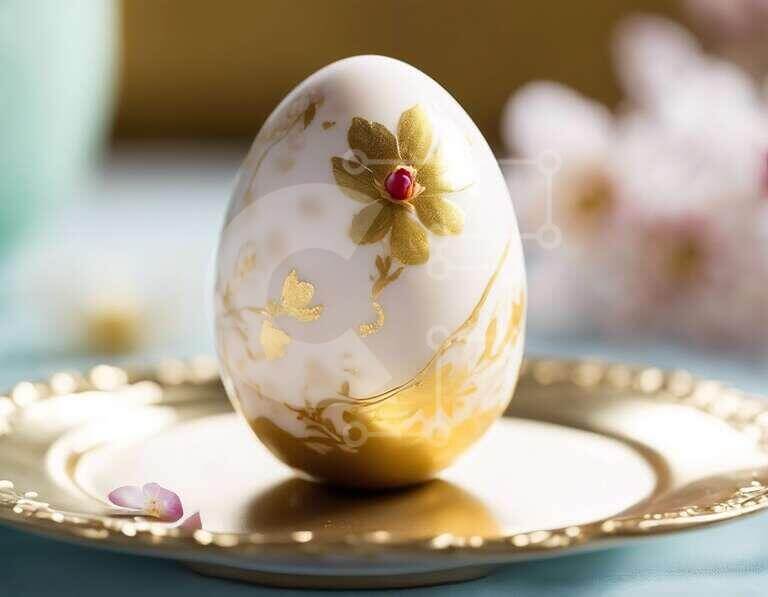 Gold Easter Egg with White and Gold Floral Patterns stock photo | Creative Fabrica