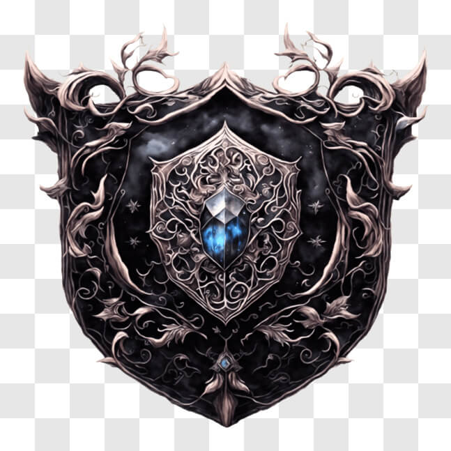 Download Ornate Shield with Blue Stone - Fantasy and Sci-fi Design PNGs ...