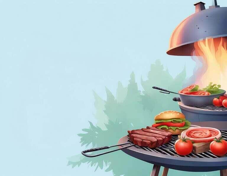Download Outdoor BBQ Grill with Meat and Vegetables Cooking on Open ...