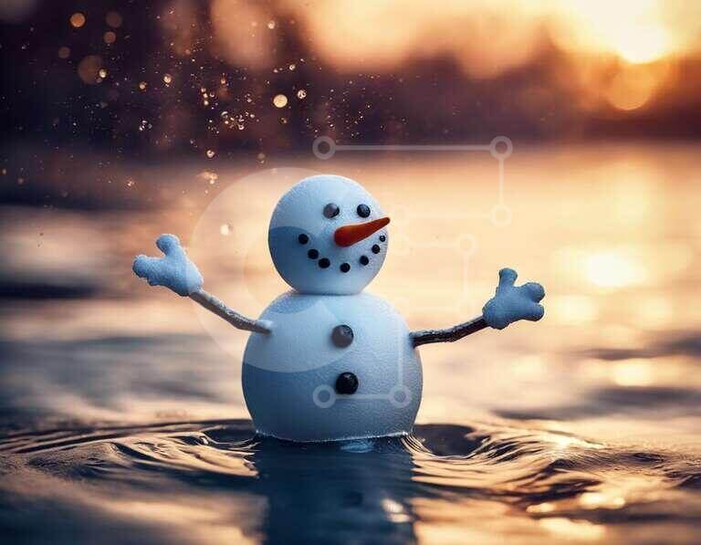 Snowman Toy Floating in Water stock photo | Creative Fabrica