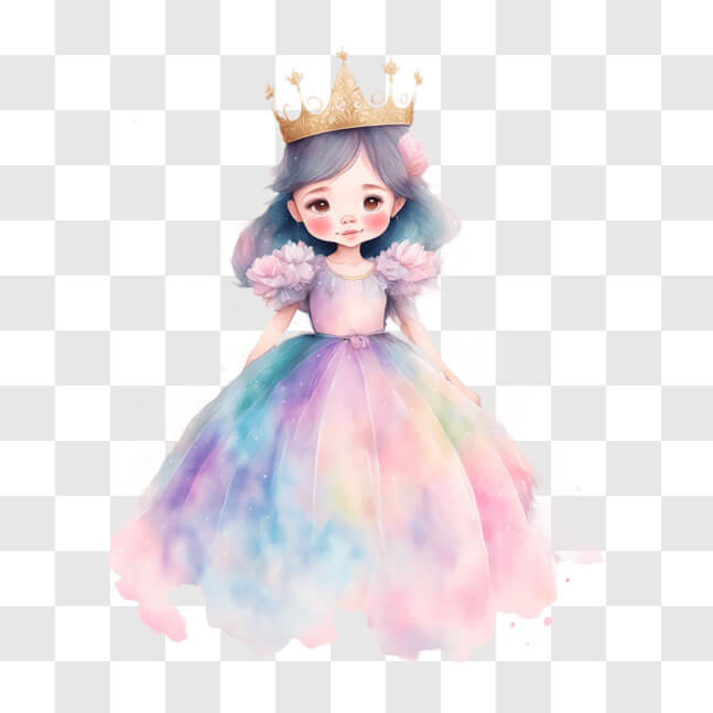 Download Cartoon Princess Girl in Blue Dress with Crown on Clouds PNGs ...