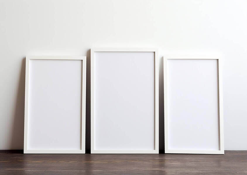 Download Empty White Frames on Wooden Floor in an Empty Room Mockups ...