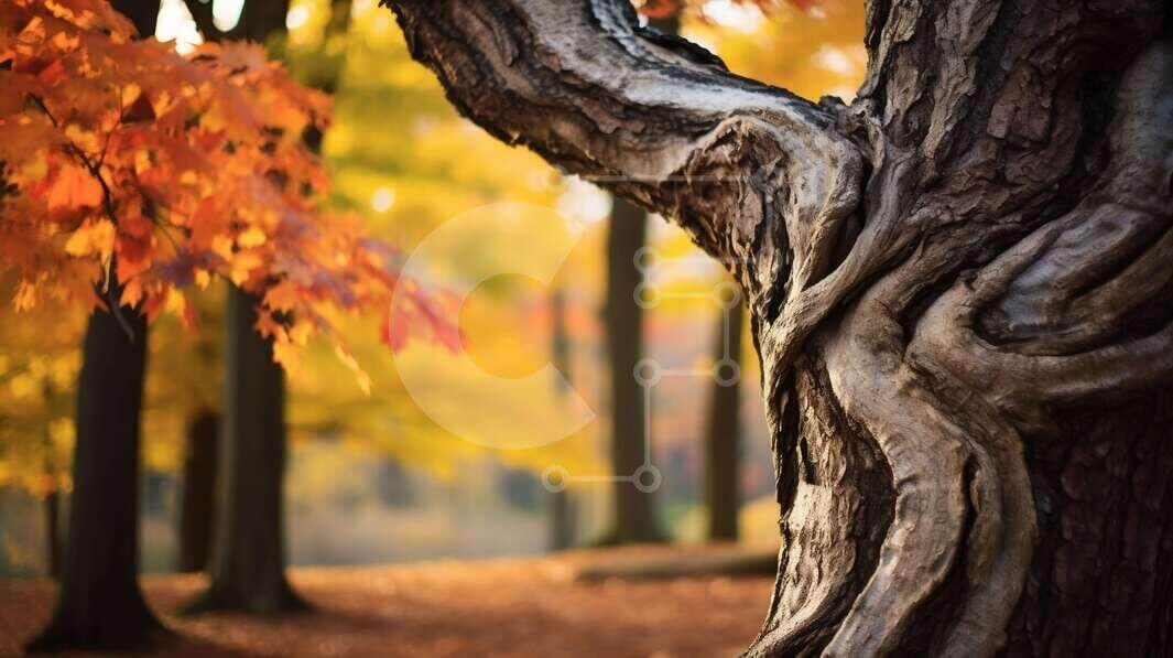 Autumn Tree Trunk in a Colorful Forest stock photo | Creative Fabrica