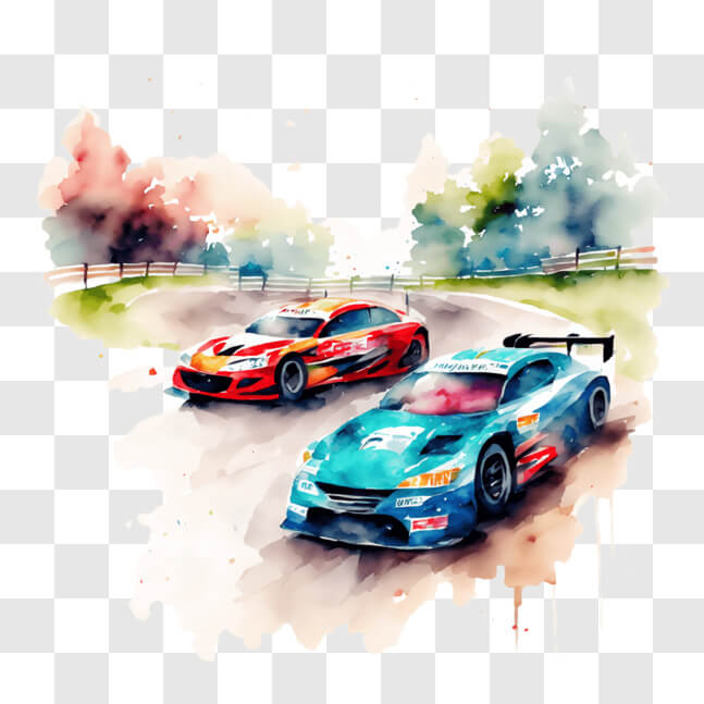 Download Watercolor Painting of Racing Cars PNGs Online - Creative Fabrica