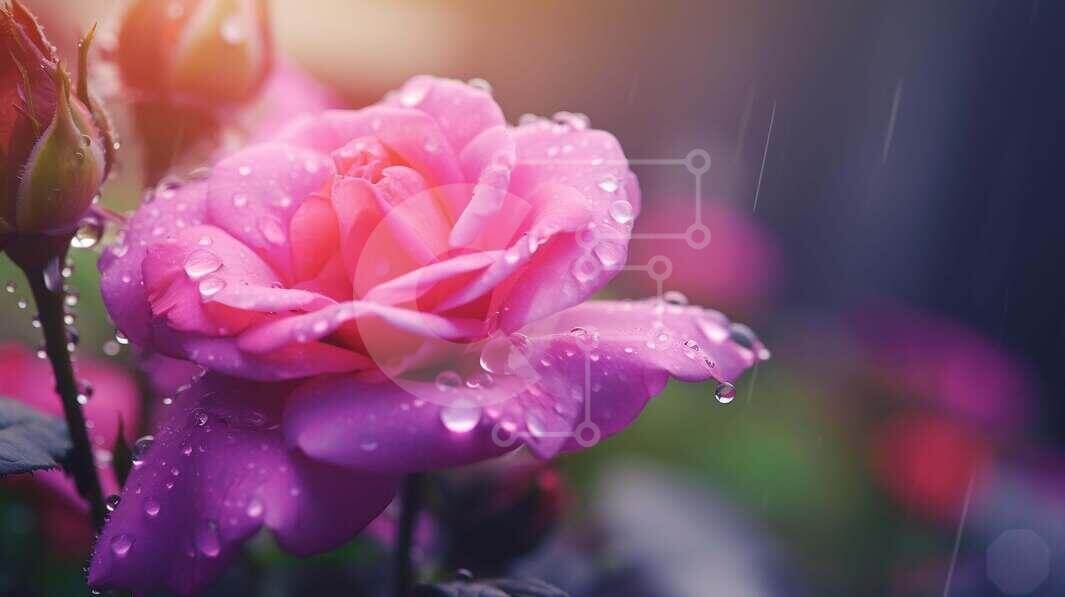 Beautiful Pink Rose with Rain Droplets stock photo | Creative Fabrica