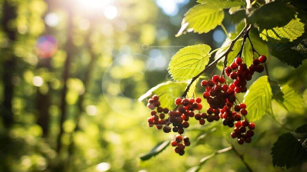 Vibrant Tree Branch with Red Berries in the Forest stock photo ...