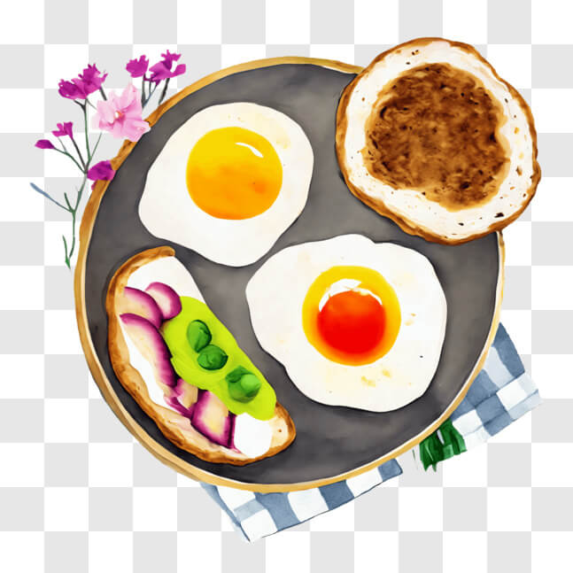 Download Breakfast Plate with Egg, Bread, and Flowers PNGs Online ...